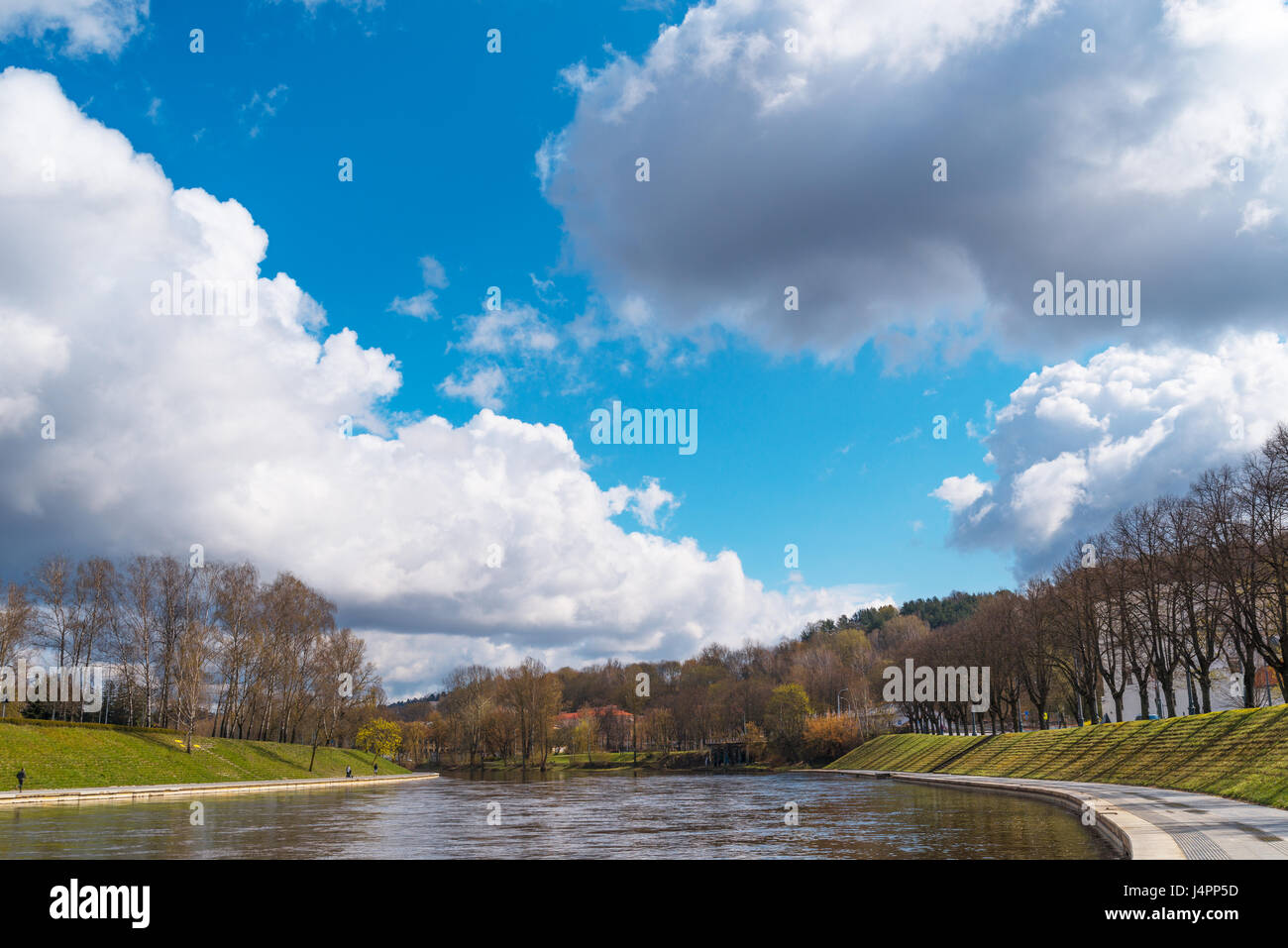 Cityscape view on river and bridge in Vilnius, Lithuania Stock Photo ...