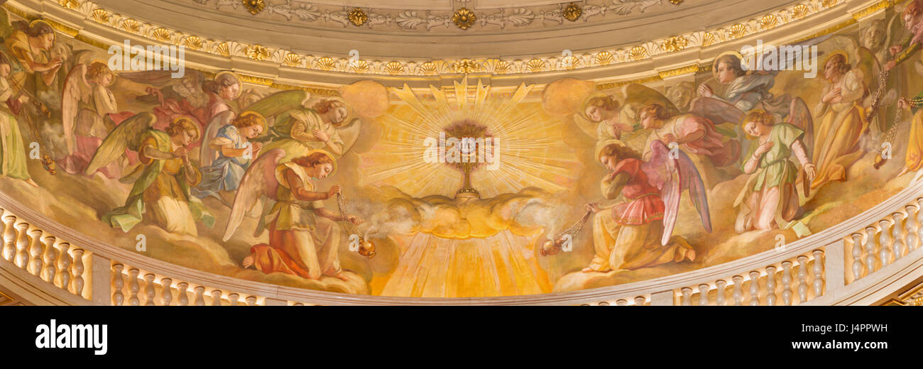 TURIN, ITALY - MARCH 15, 2017: The fresco of Eucharistic adoration of ...