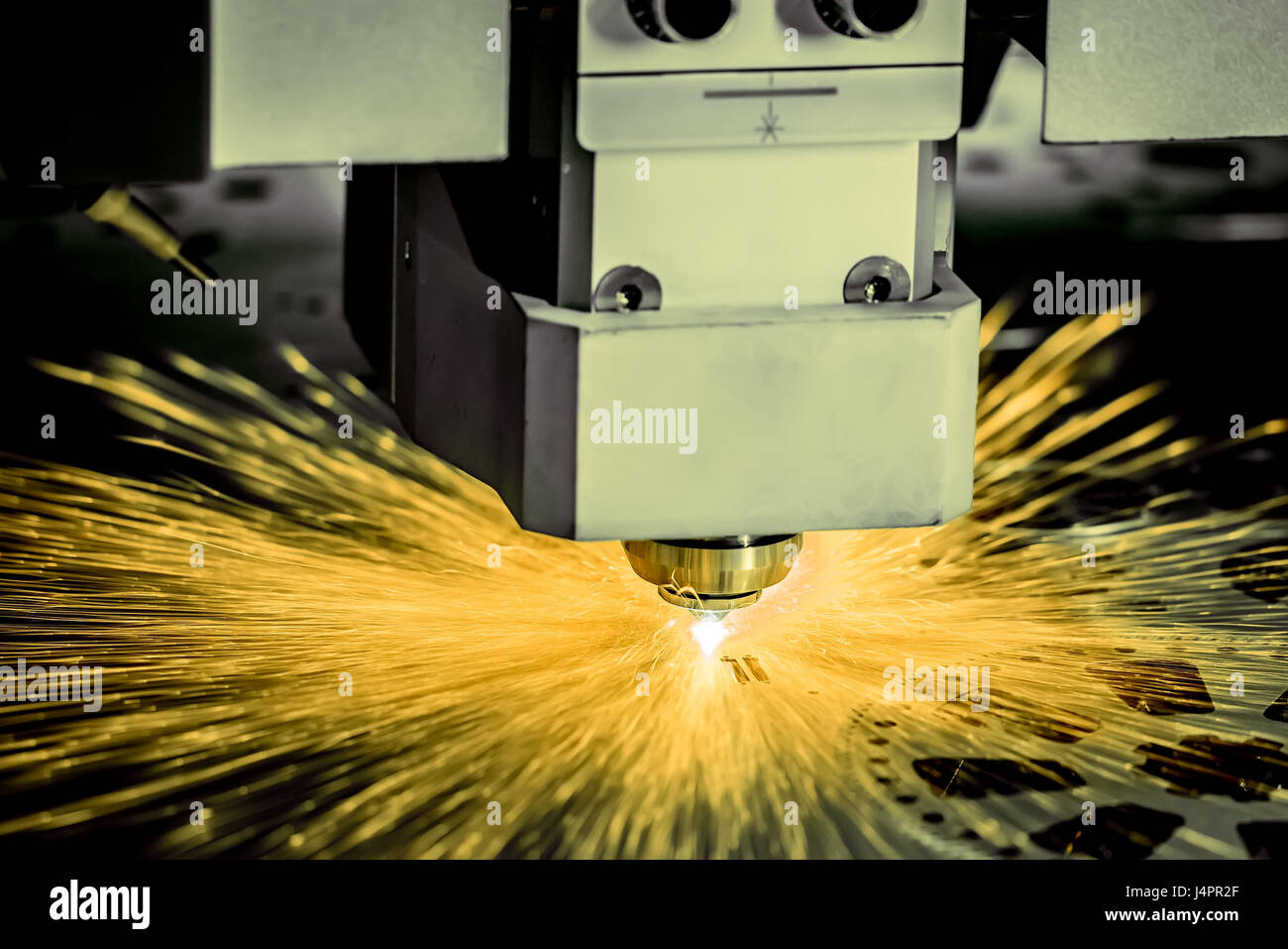 CNC Laser cutting of metal, modern industrial technology. . Small depth ...