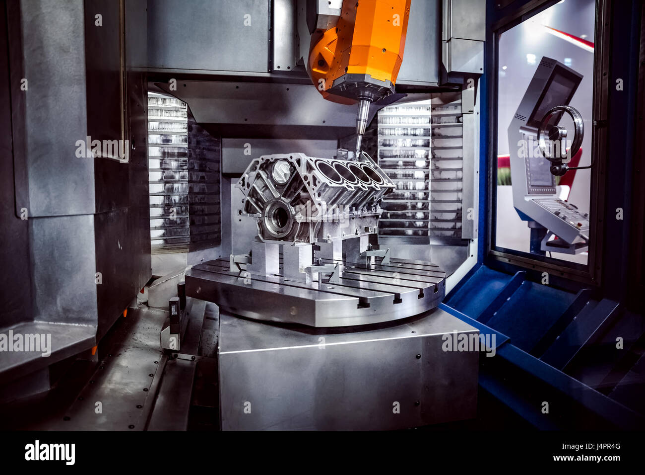 Metalworking CNC milling machine. Cutting metal modern processing ...