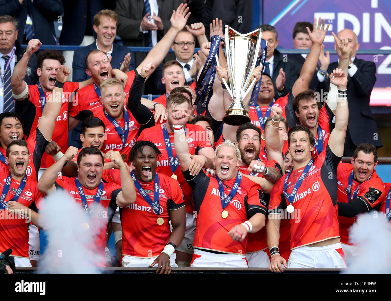 Saracens' celebrate winning the European Champions Cup Final at BT ...