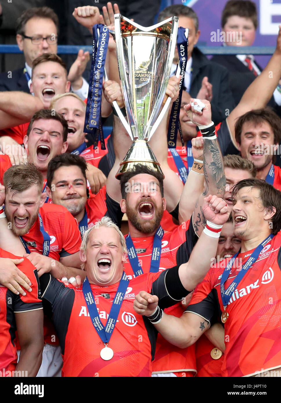 Saracens' celebrate winning the European Champions Cup Final at BT ...