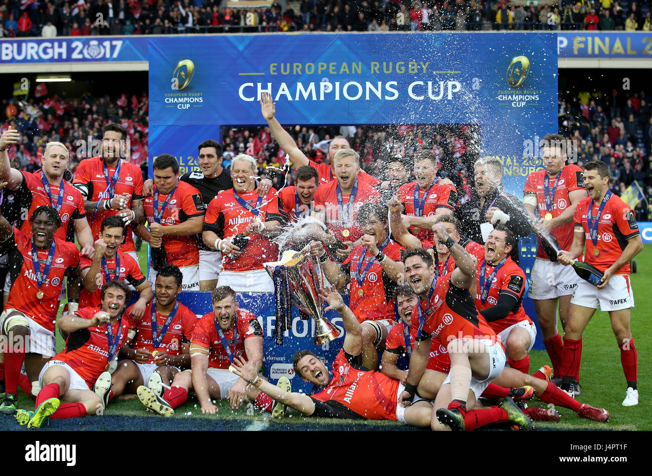 Saracens' celebrate winning the European Champions Cup Final at BT ...