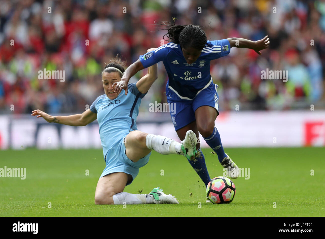 Manchester City's Lucy Bronze (left) and Birmingham City's Freda Ayisi ...