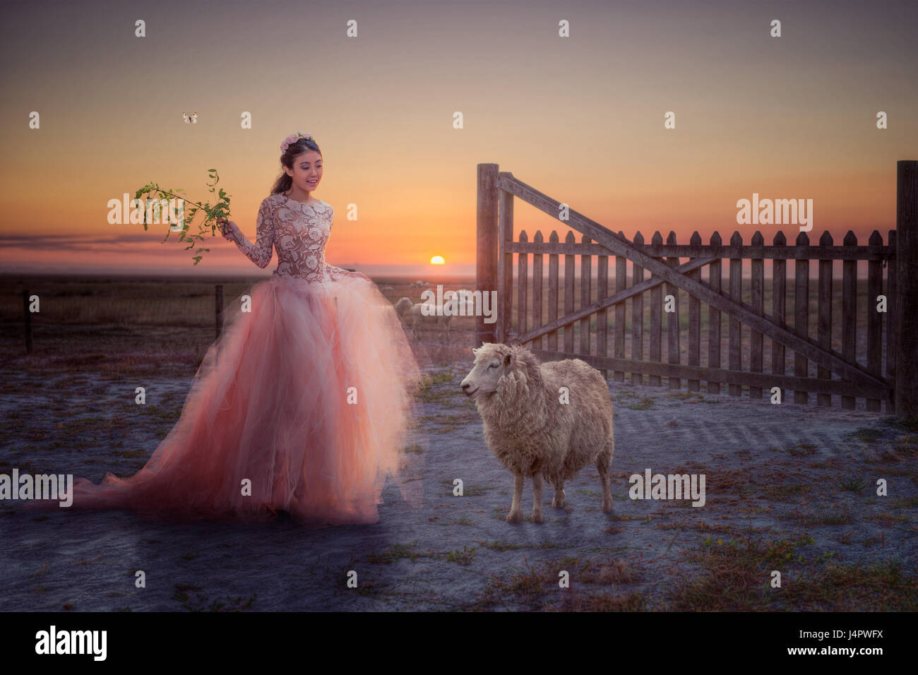 Beautiful girl in a countryside at sunrise Stock Photo - Alamy