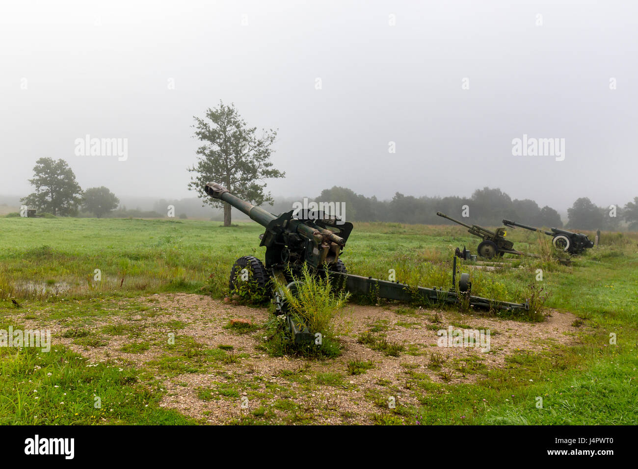 World war two soviet military cannon on position Stock Photo - Alamy