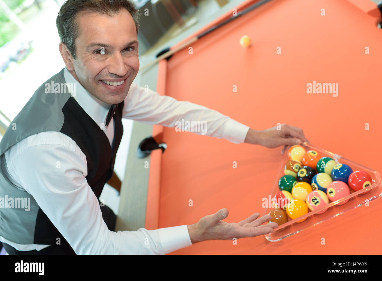 setting up the billiards table Stock Photo - Alamy