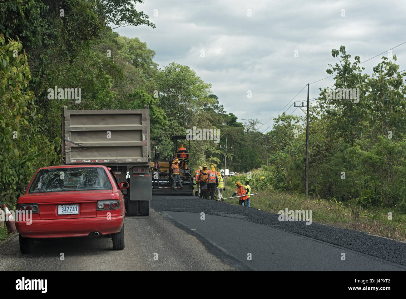 Roadworks on Route 32 in Costa Rica Stock Photo - Alamy