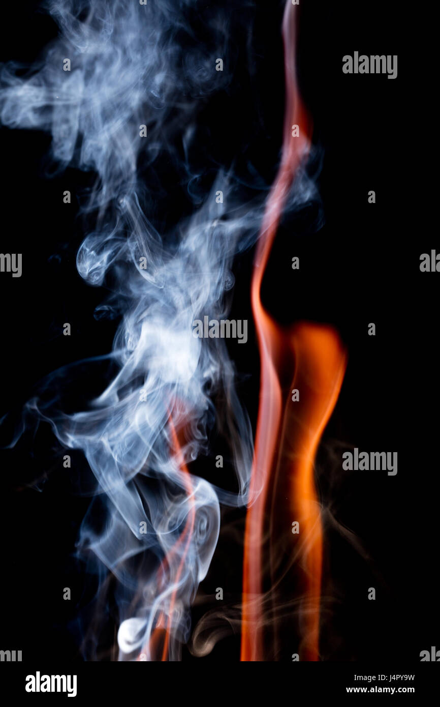 Close up view of natural flame with smoke on black background Stock ...