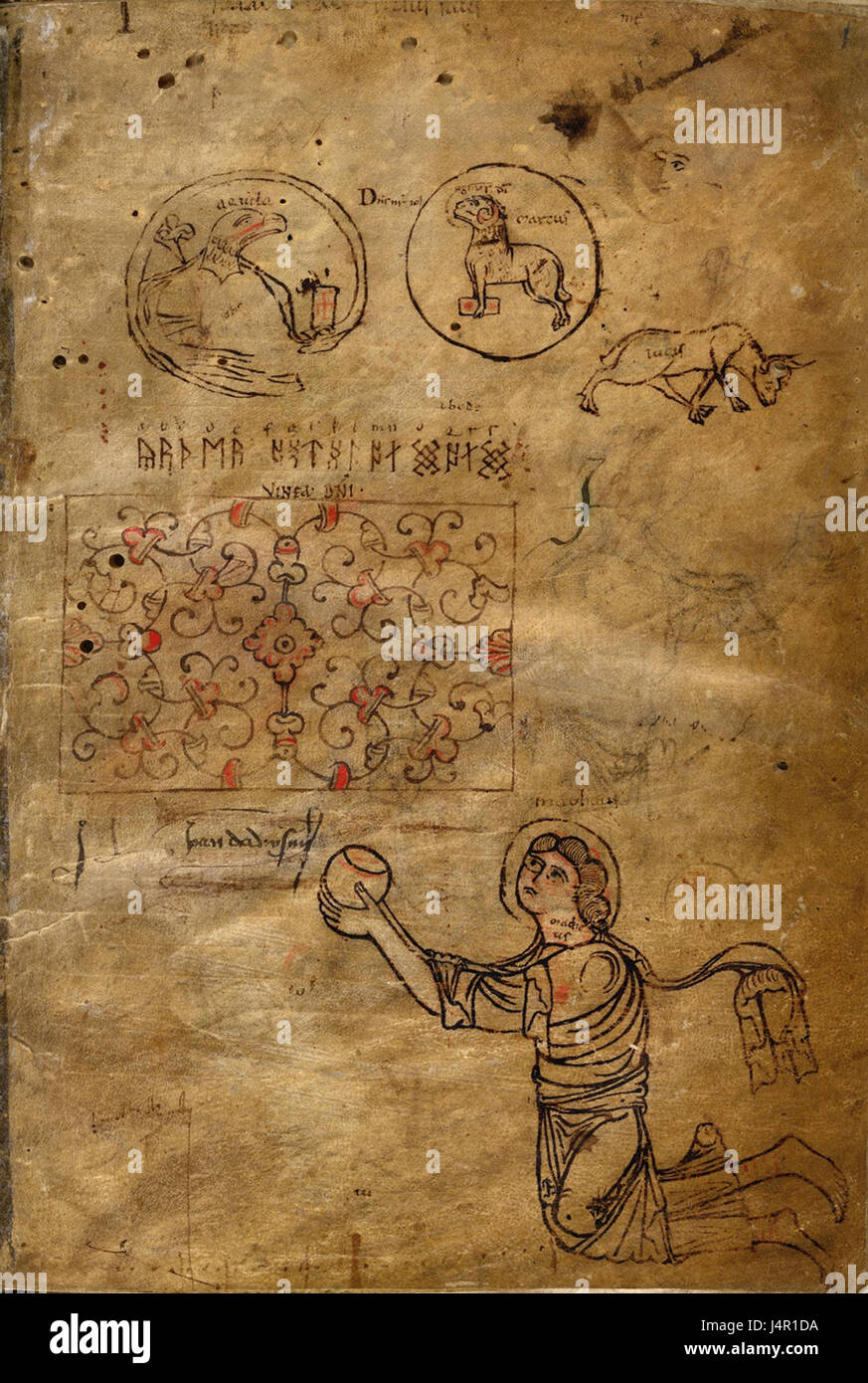 This manuscript page (folio 1r) from the Tollemache Orosius, a medieval ...