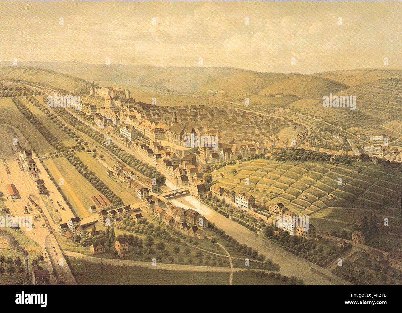 This lithograph, 'WvBreitschwert Tuebingen aus der Vogelschau,' from ...