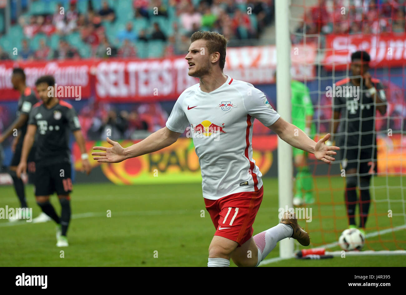 Leipzig, Germany. 13th May, 2017. Leipzig's Timo Werner celebrates his ...
