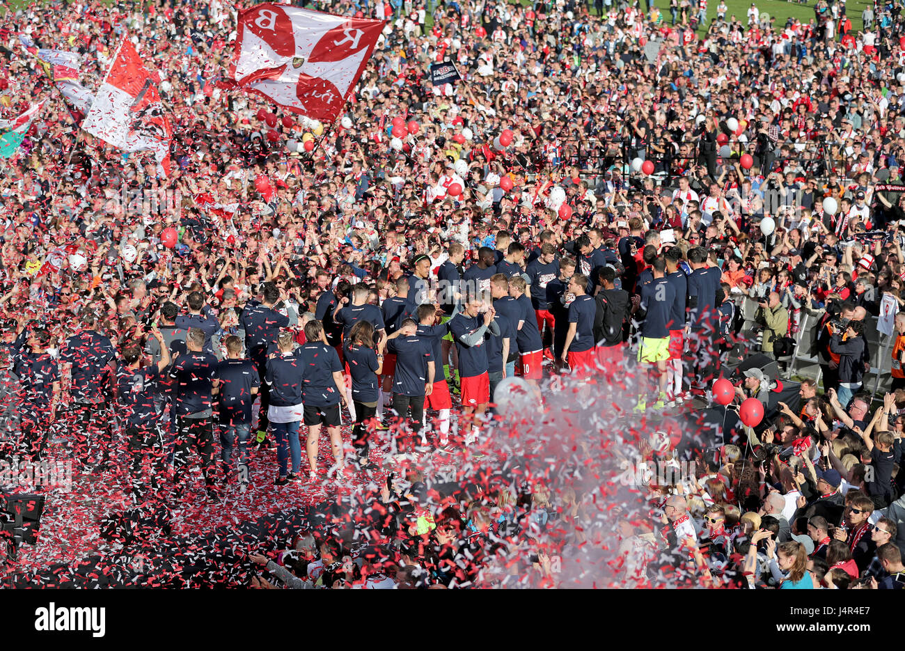 Leipzig, Germany. 13th May, 2017. Leipzig's fans celebrate a fan ...