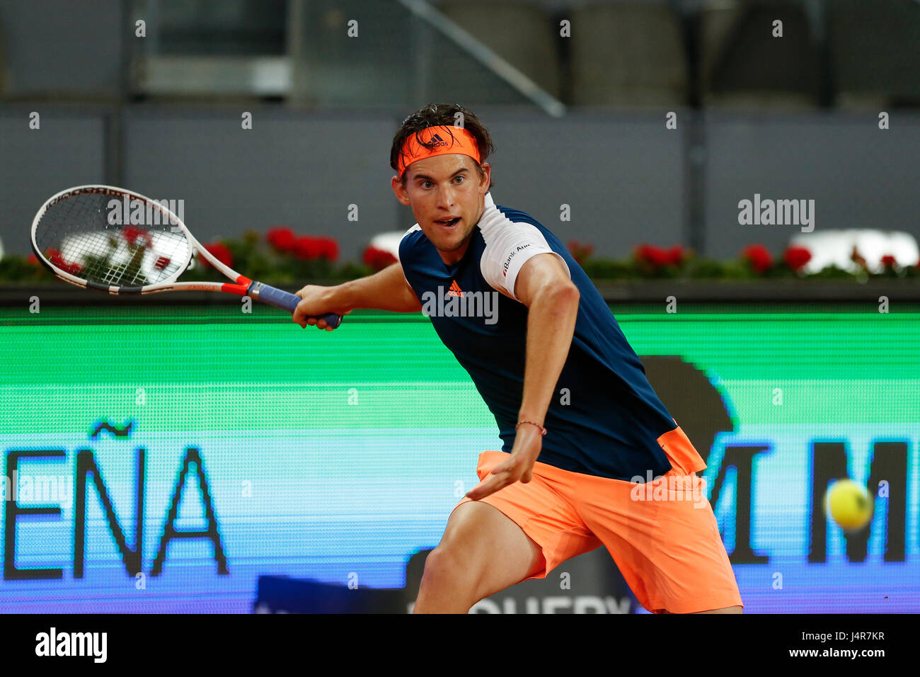 Dominic Thiem of Austria in action against Pablo Cuevas of Uruguay ...