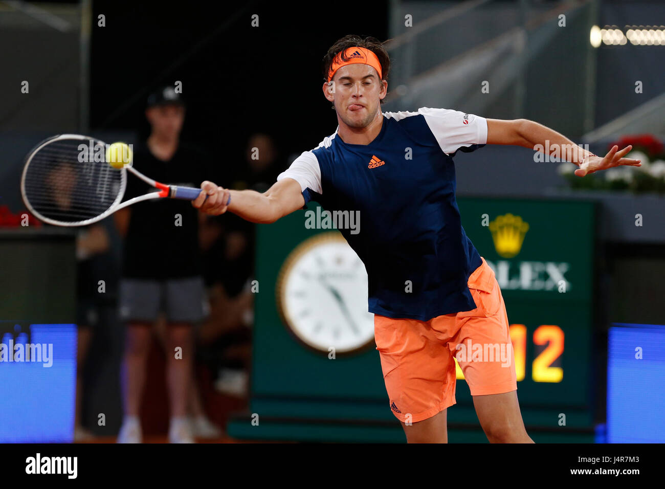 Dominic Thiem of Austria in action against Pablo Cuevas of Uruguay ...