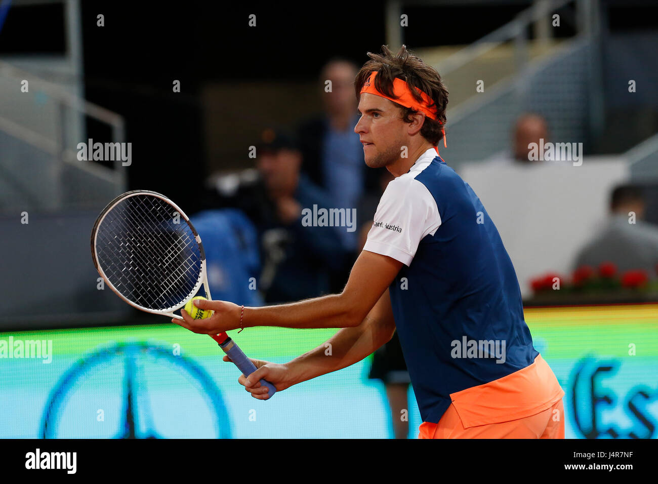 Dominic Thiem of Austria in action against Pablo Cuevas of Uruguay ...