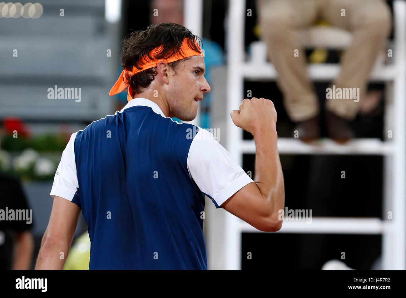 Dominic Thiem of Austria celebrates his victory against Pablo Cuevas of ...