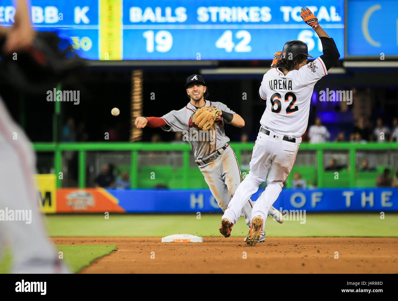 Miami, Florida, USA. 12th May, 2017. Atlanta Braves second baseman Jace ...