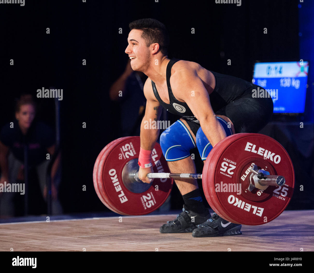 May 13, 2017: Zchary Karlins competes in the snatch in the kilo class ...
