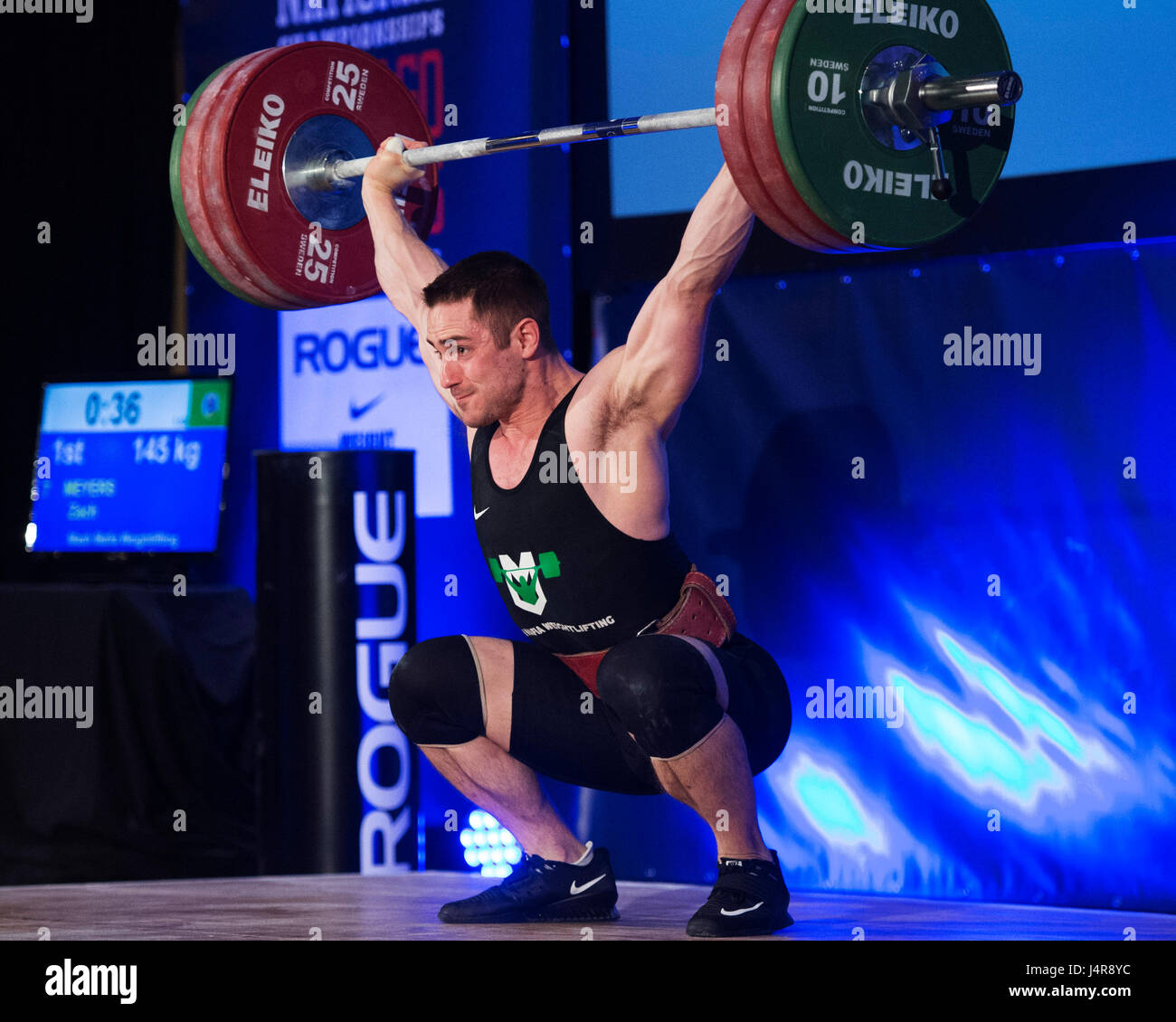 May 13, 2017: Zach Meyers competes in the snatch in the kilo class kilo ...