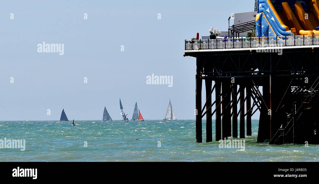 Brighton, UK. 14th May, 2017. Yachts sailing off Brighton seafront this ...