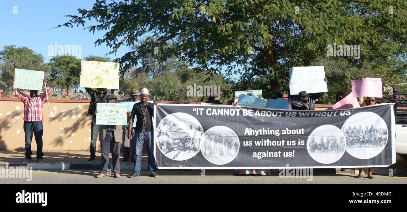 Windhoek, Namibia. 14th May, 2017. Demonstrators outside the stadium in ...
