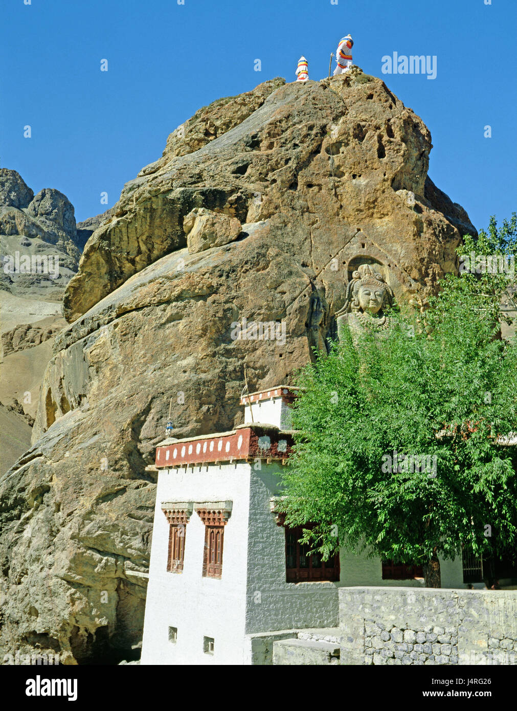 India, Ladakh, rock, Maitreya-Statue, Mulbekh, cliff face, statue ...