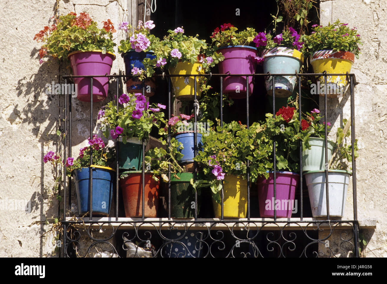 Spain, Cuenca, balcony, flowers Stock Photo - Alamy
