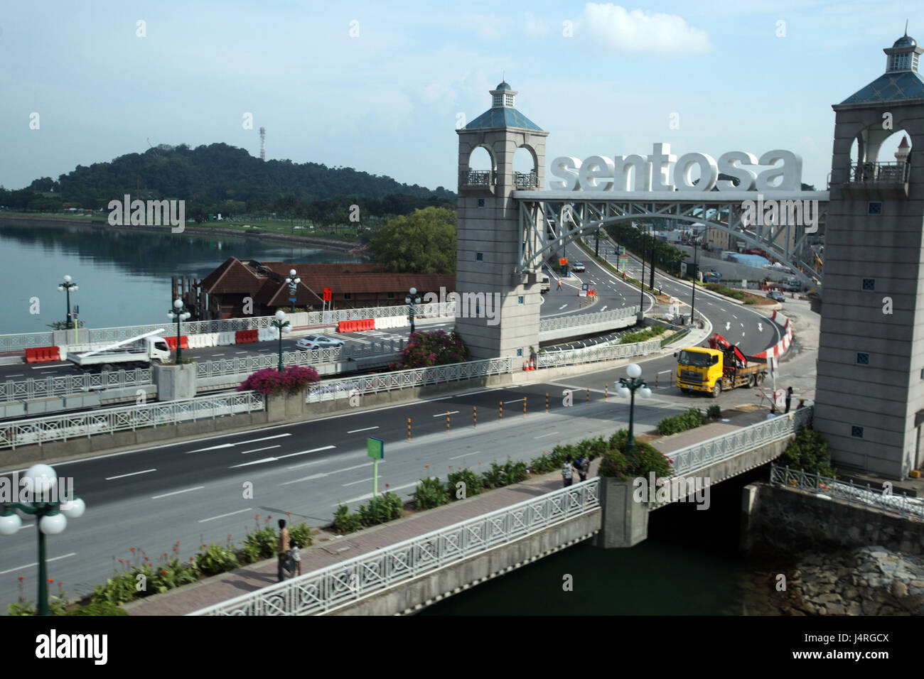 Singapore, island, town, Sentosa Iceland, bridge, street, highway Stock ...