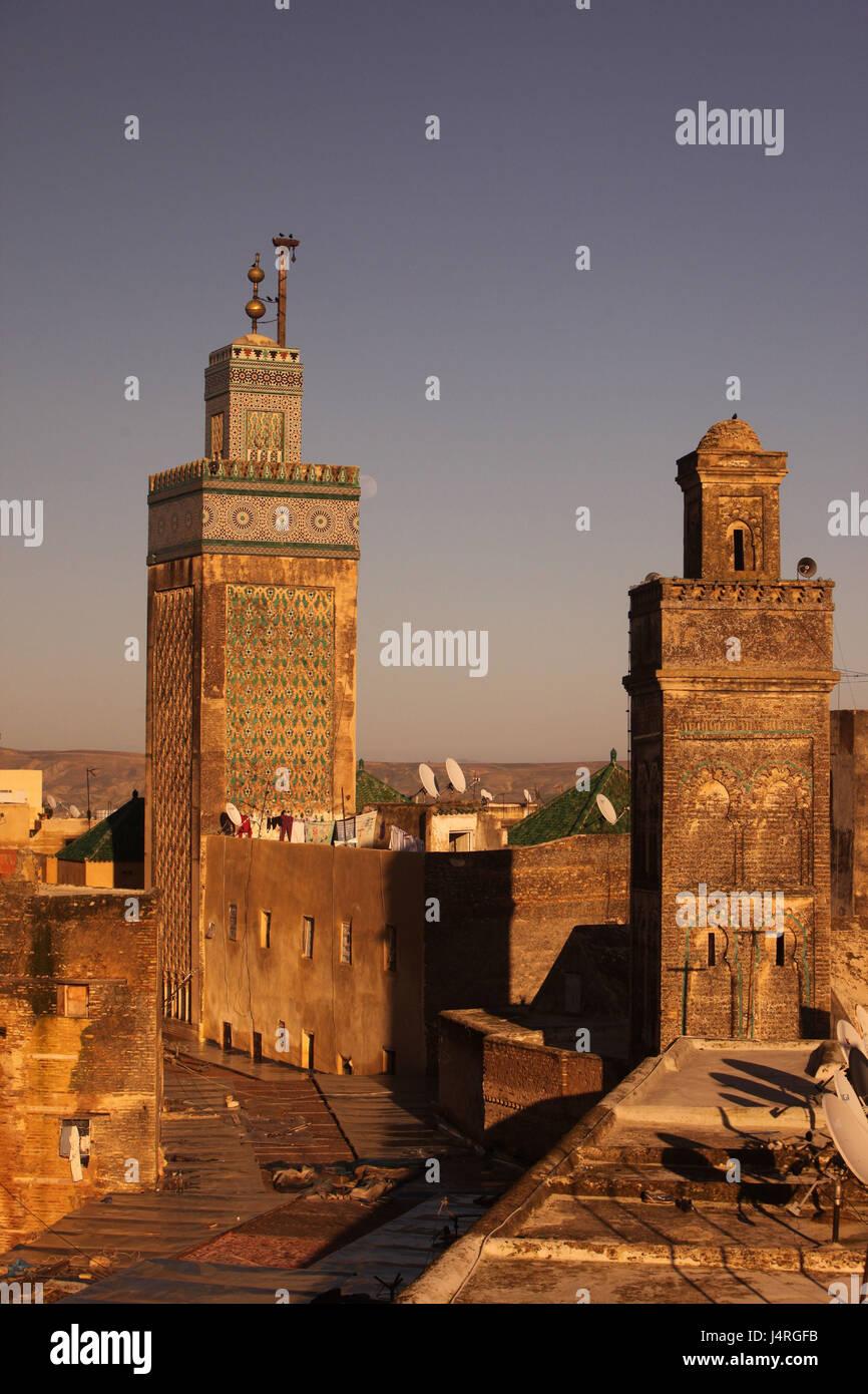 Morocco, fez, town, Old Town, Medina, Souq, centre, mosque, minaret ...