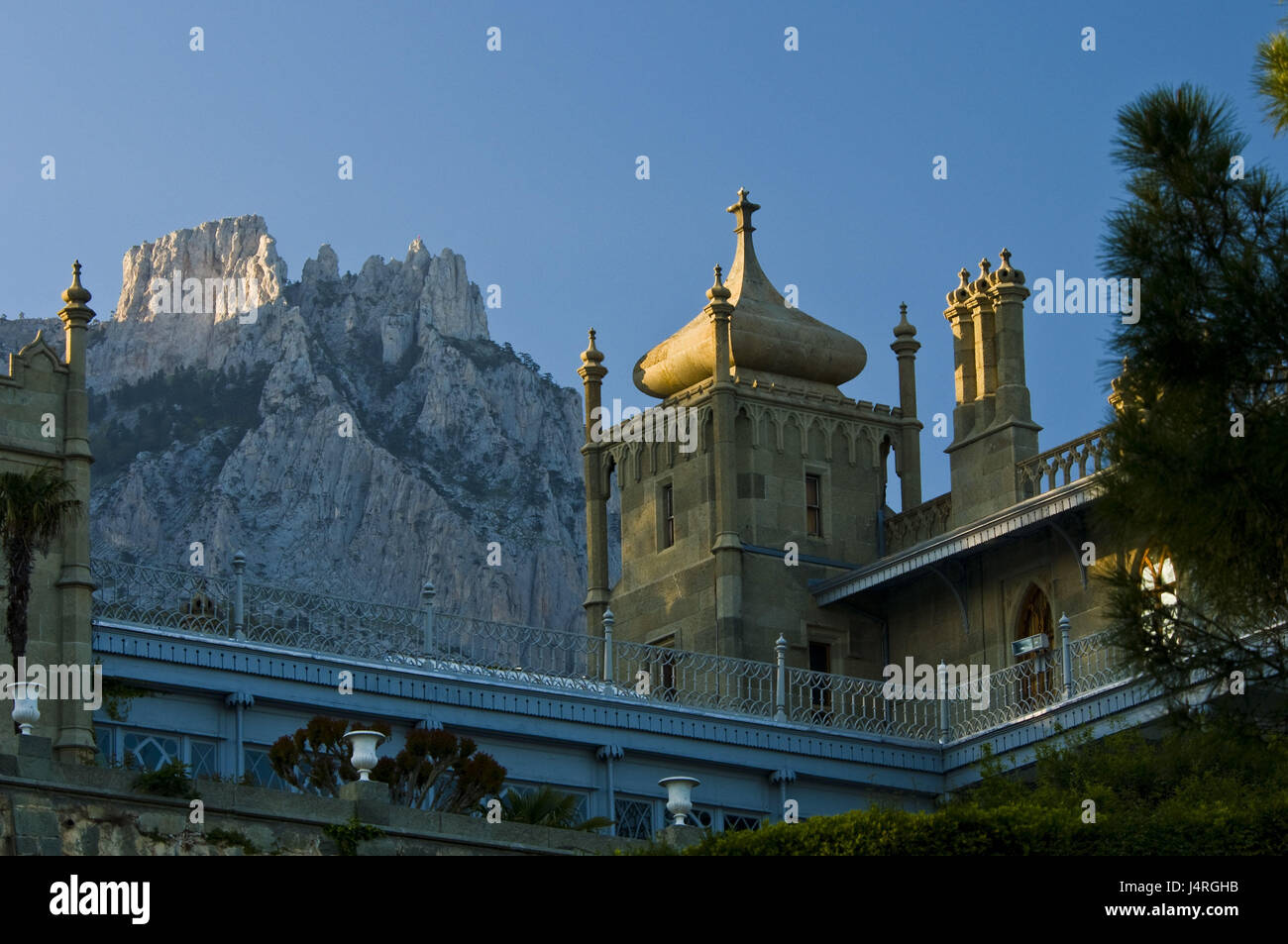 View of the Voroncov palace in Alupka to Aj Peter, the Ukraine Stock ...