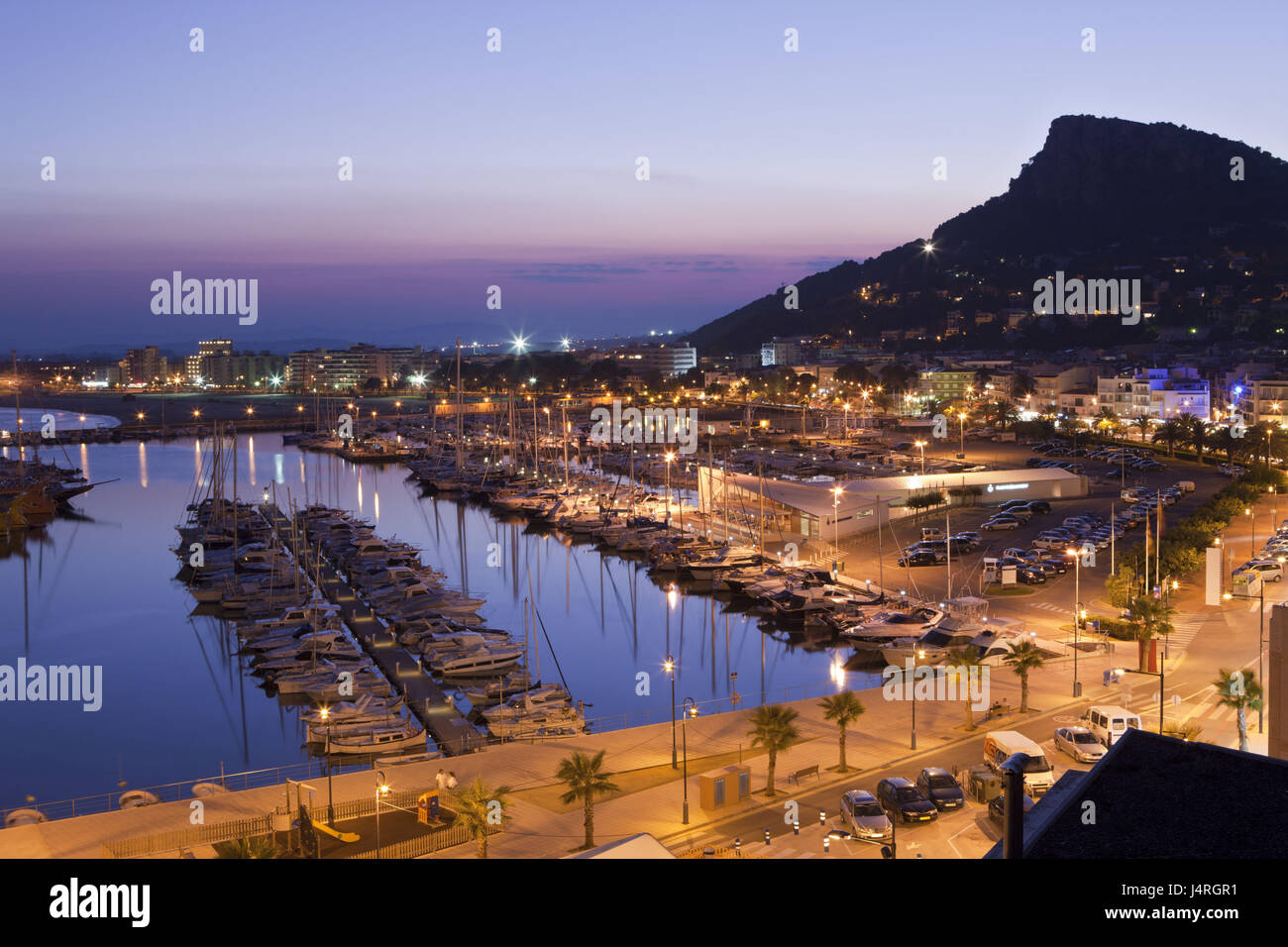Harbour of Estartit, dusk, Costa Brava, Catalonia, Spain Stock Photo ...