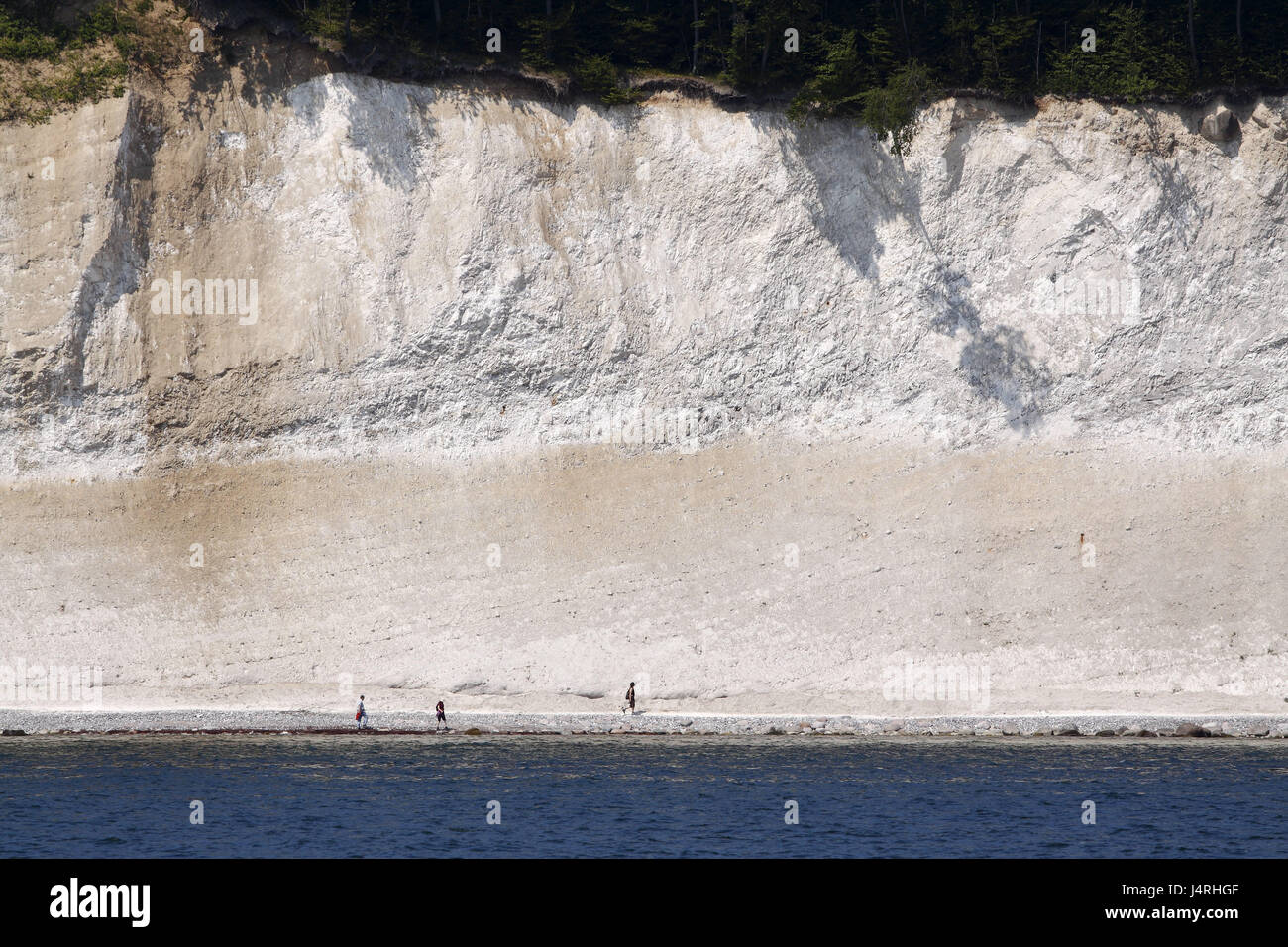 Chalk rock, the Baltic Sea, steep coast, white, beaming, people, three ...
