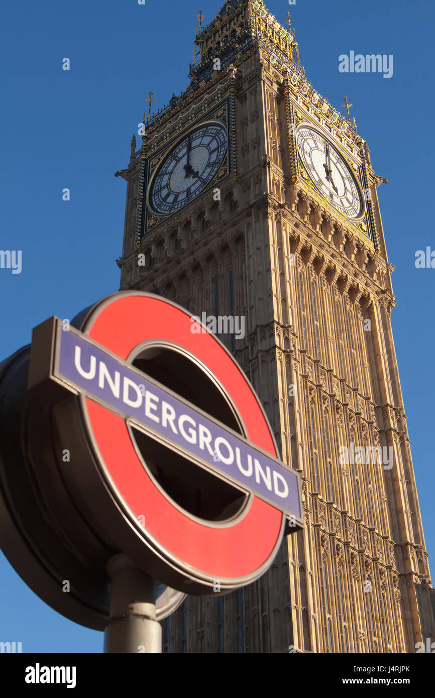 Big Ben and london underground sign, London, England Stock Photo - Alamy