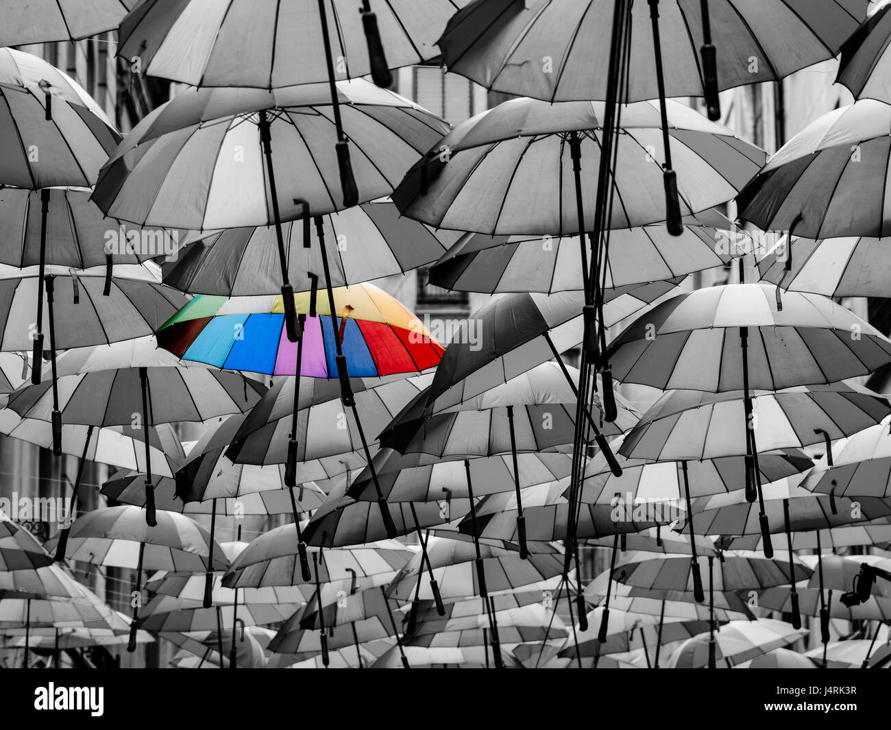 Colorful Umbrella Among Others Different From The Crowd Concept Stock ...
