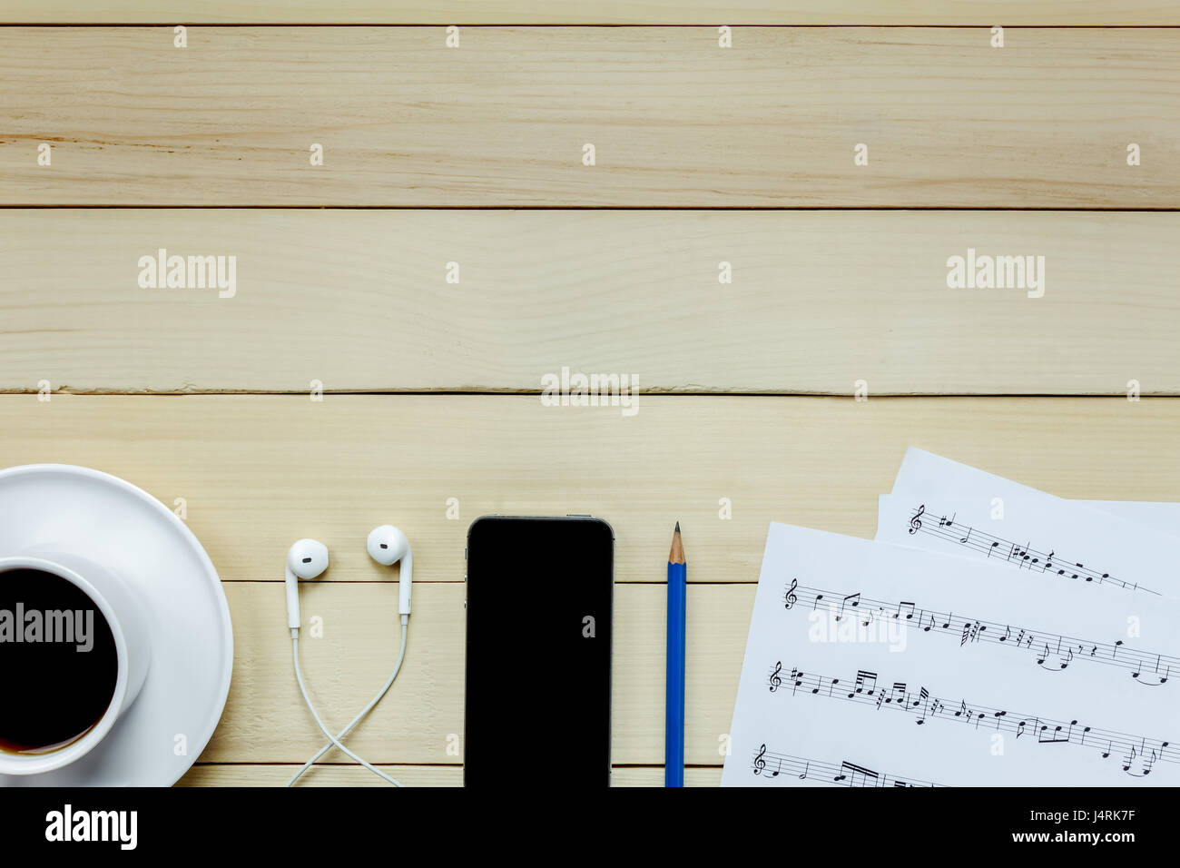 Create music sheet note paper by myself.Top view smartphone music sheet ...