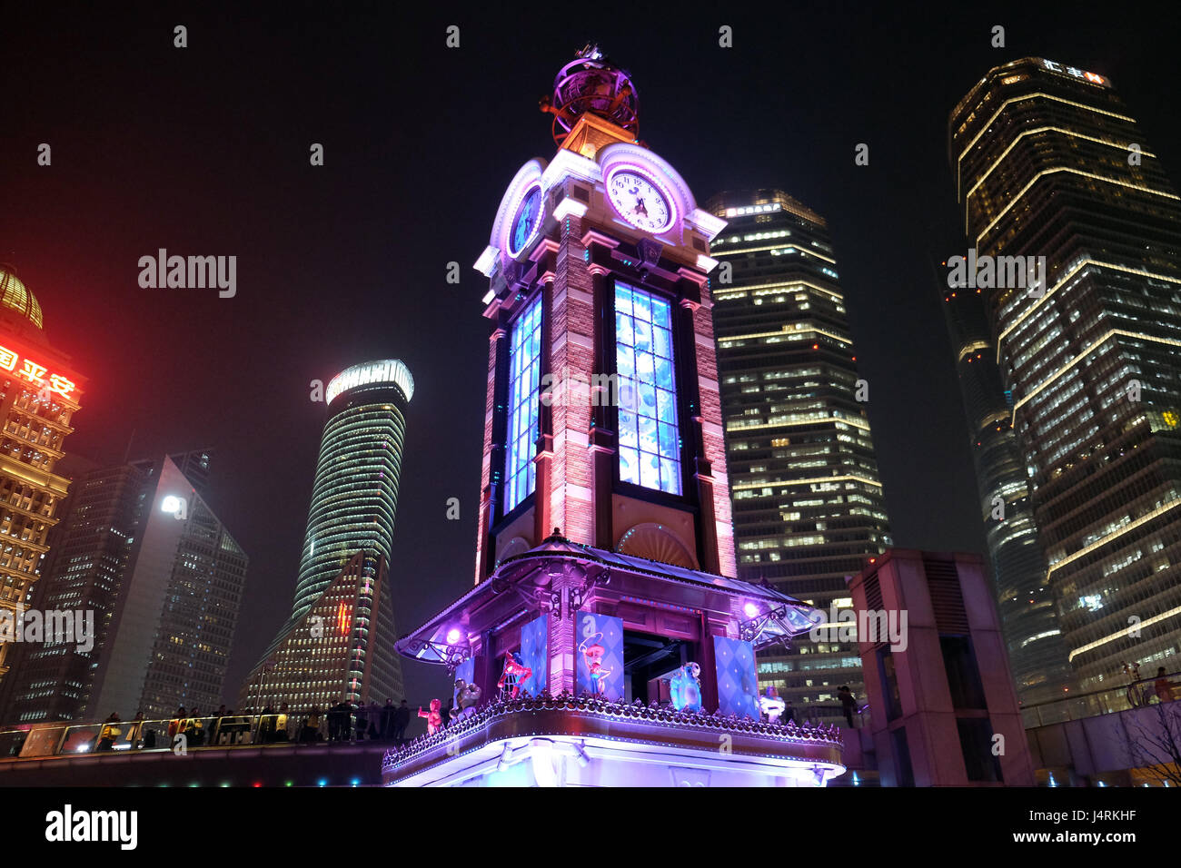 Disney Clock tower night view on Pudong of Shanghai, China, February 26 ...