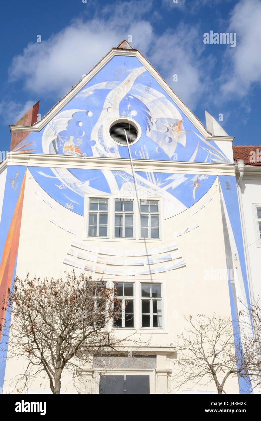 Giant sundial on the facade of the Styrian Provincial Archives in Graz ...