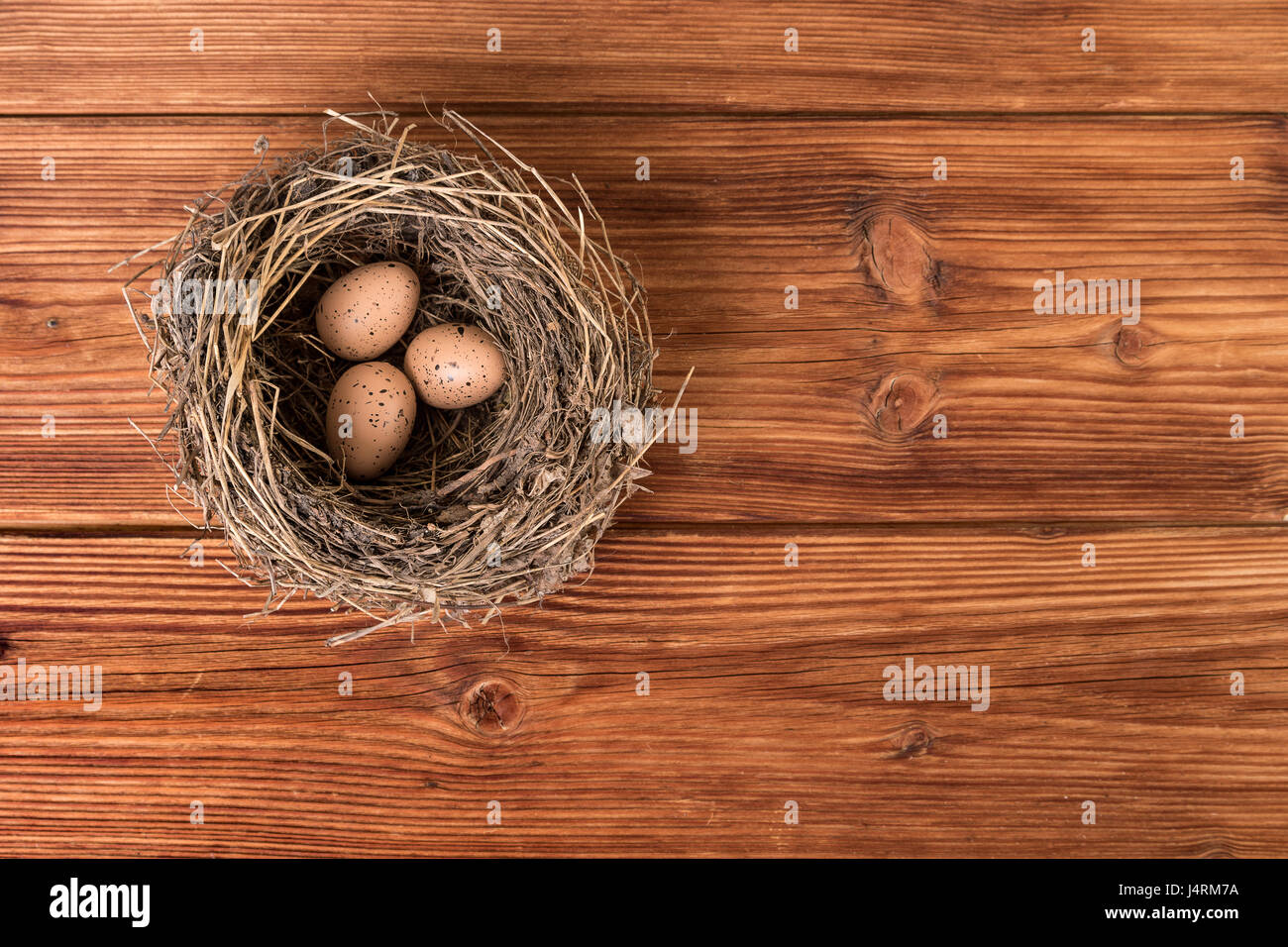 Bird nest on old wooden background. Top view, copy space Stock Photo ...