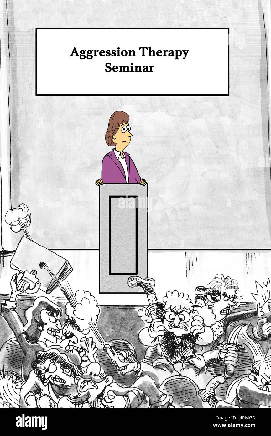 Cartoon illustration of an 'aggression therapy seminar' Stock Photo - Alamy