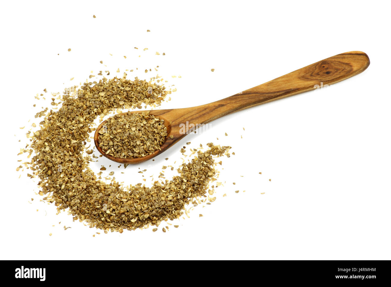 wooden spoon with coriander isolated on white background Stock Photo ...