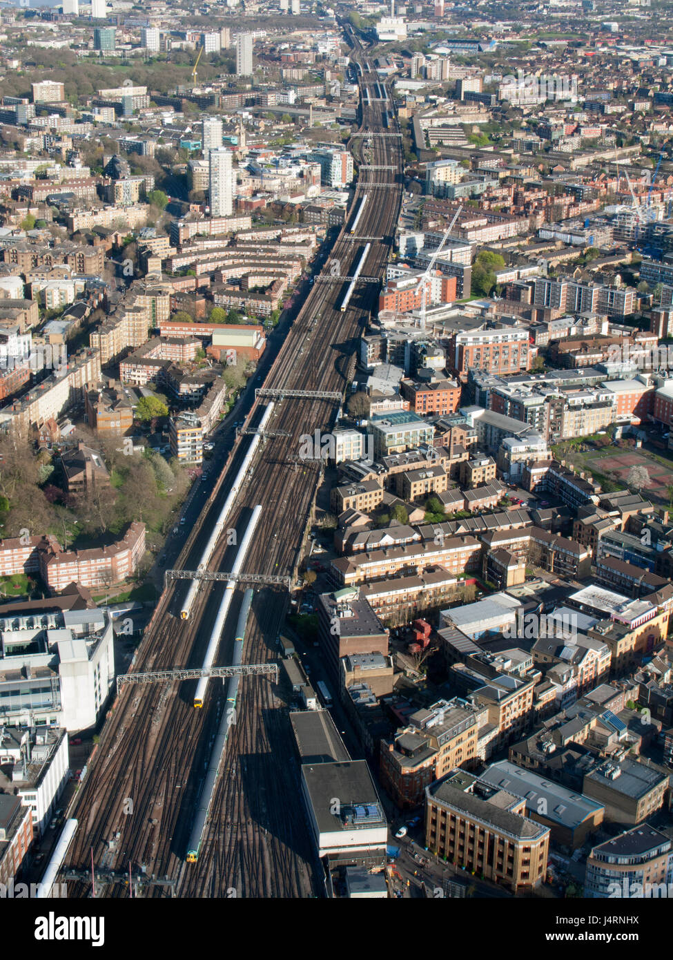 View of railway passing through the city of London from The Shard ...