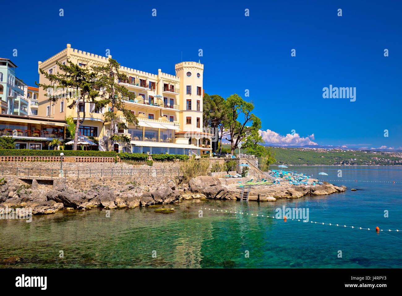 Adriatic town of Opatija beach and waterfront view, Kvarner bay ...