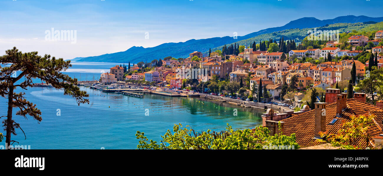 Town of Volosko waterfront panoramic view, Kvarner bay, Croatia Stock ...