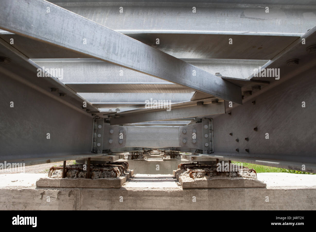 bottom view of steel bridge structure of railways use for ...