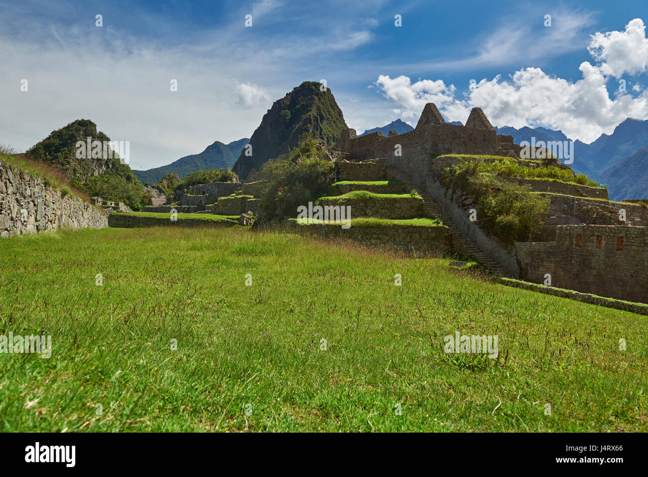 Machu picchu landscape in Peru. Center Inca Machu picchu city Stock ...