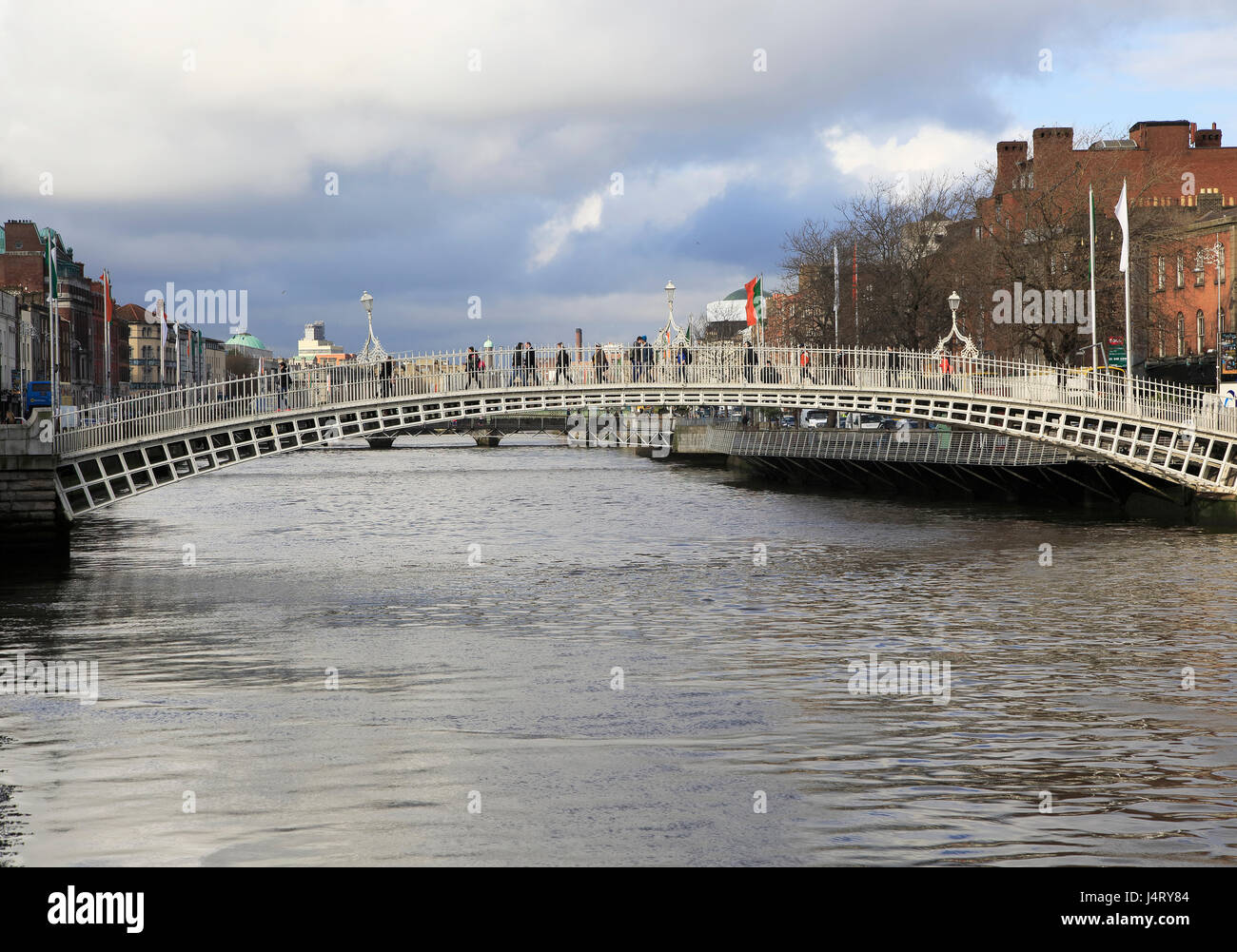 Ha'penny Bridge, historic pedestrian bridge crossing River Liffey, city ...