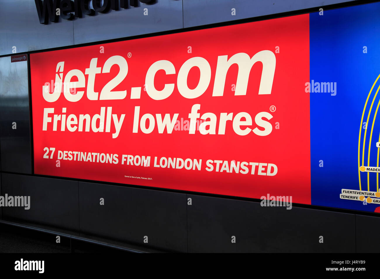 Electric advertising board map for Jet2 flights Stansted airport, Essex ...