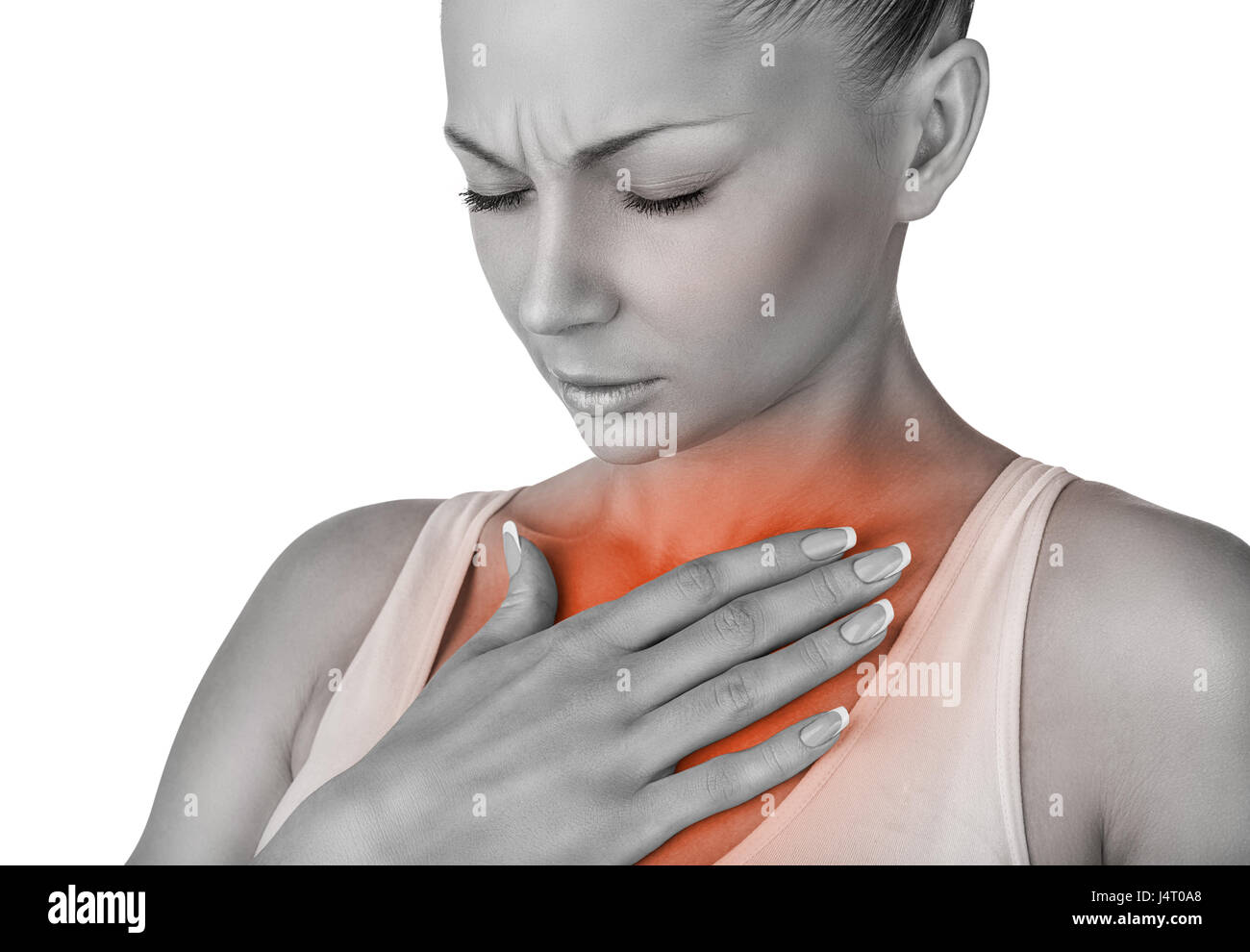 Woman touching her chest hi-res stock photography and images - Alamy