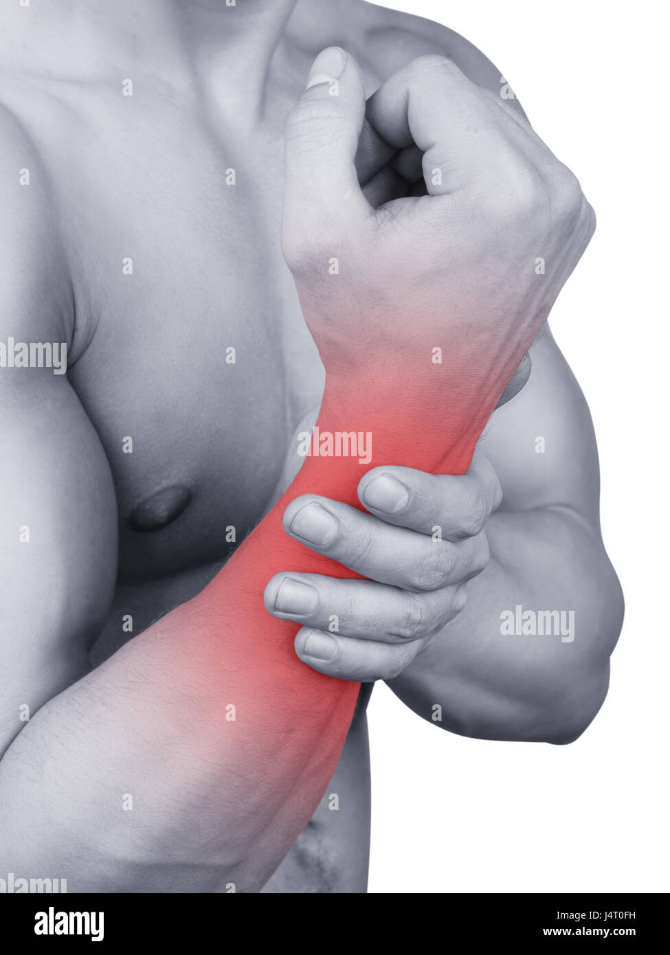 Man with pain in the hand isolated on white background Stock Photo - Alamy
